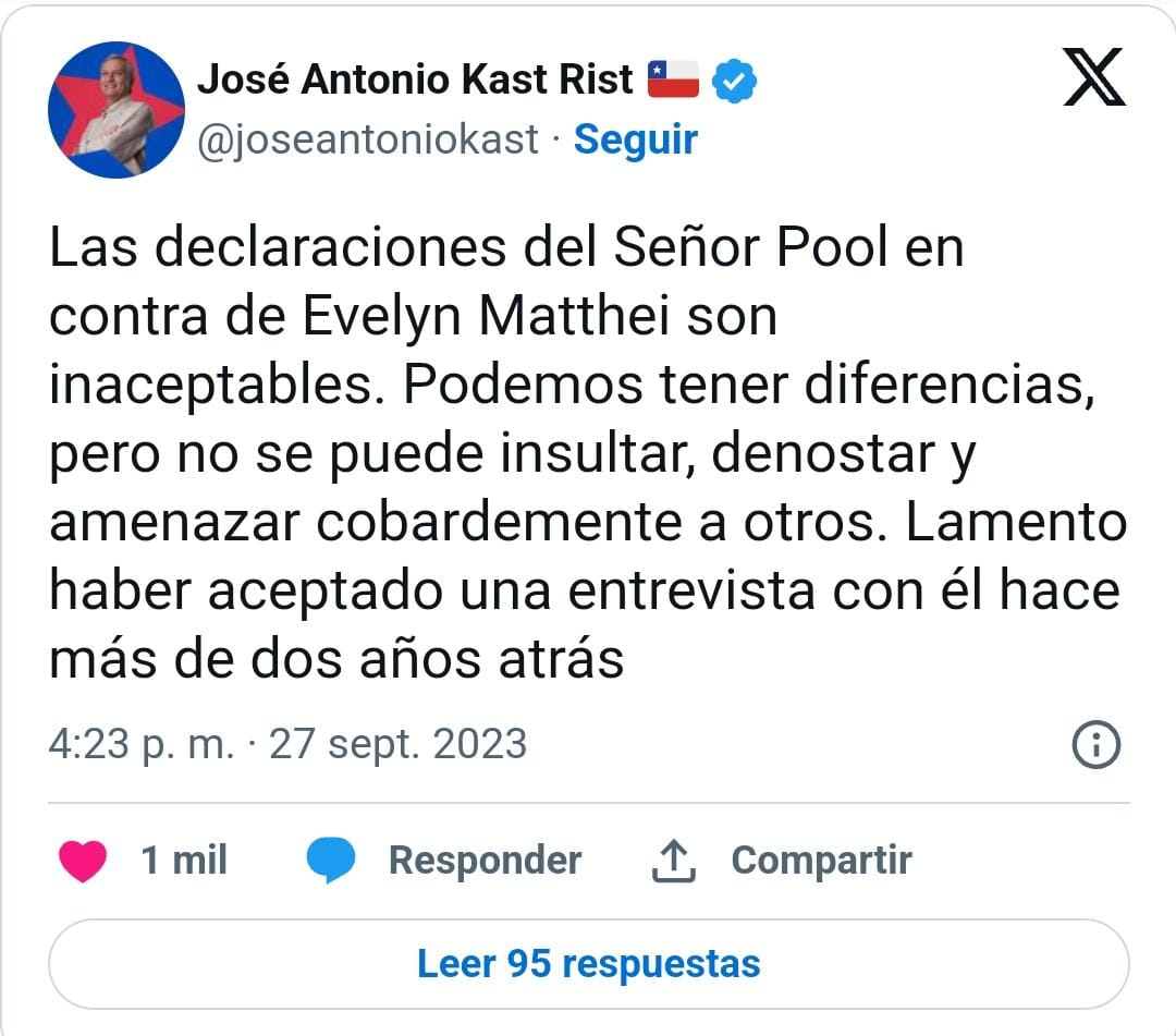 “Lamento haber aceptado una entrevista con él”: Kast critica amenazas de empresario Pedro Pool a ...